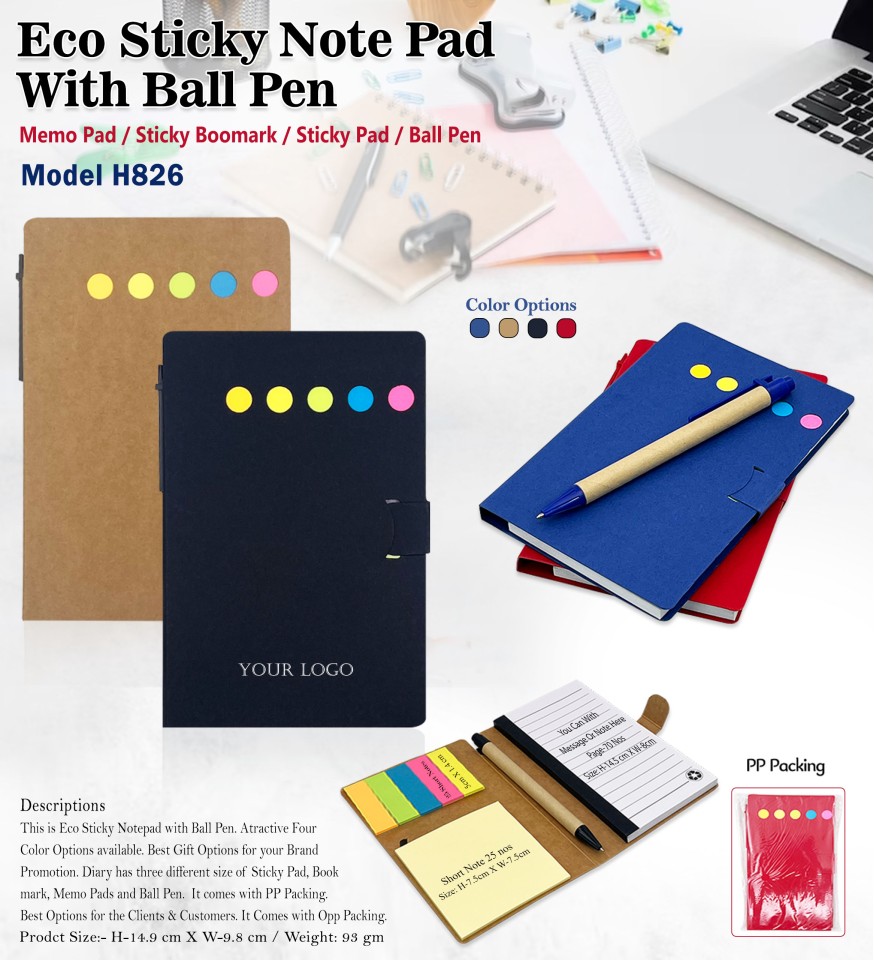 Eco Sticky Notepad with Ball Pen